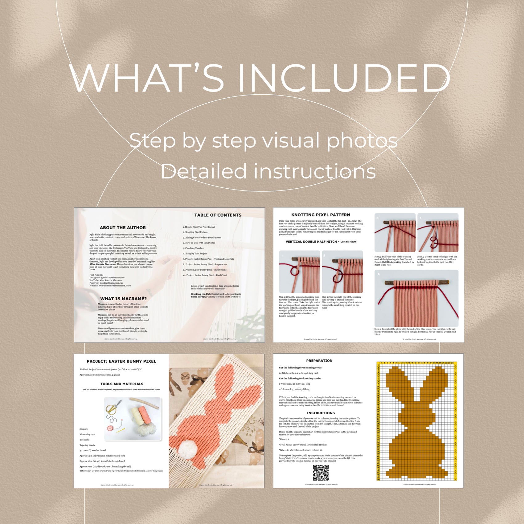 Easter Bunny Pixel Art - Digital PDF and Knot Guide