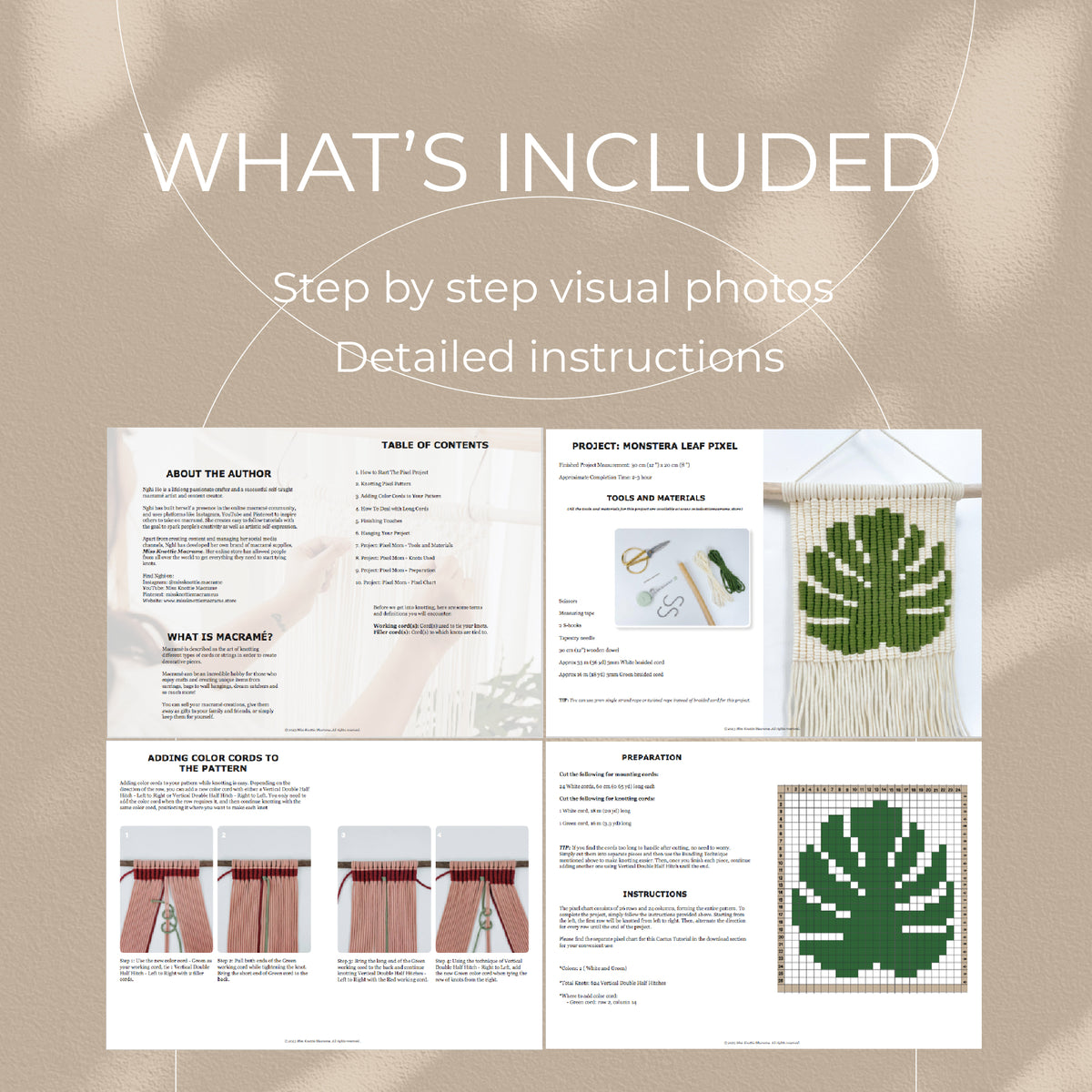 MONSTERA LEAF PIXEL PATTERN - WRITTEN PDF AND KNOT GUIDE - Miss Knottie Macrame