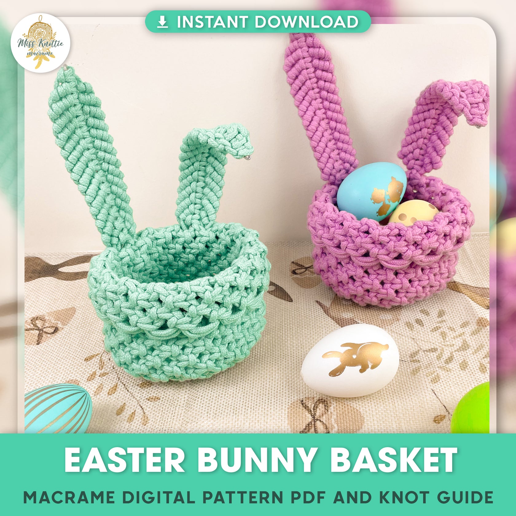 Easter Bunny Basket - Digital PDF and Knot Guide – Miss Knottie Macrame