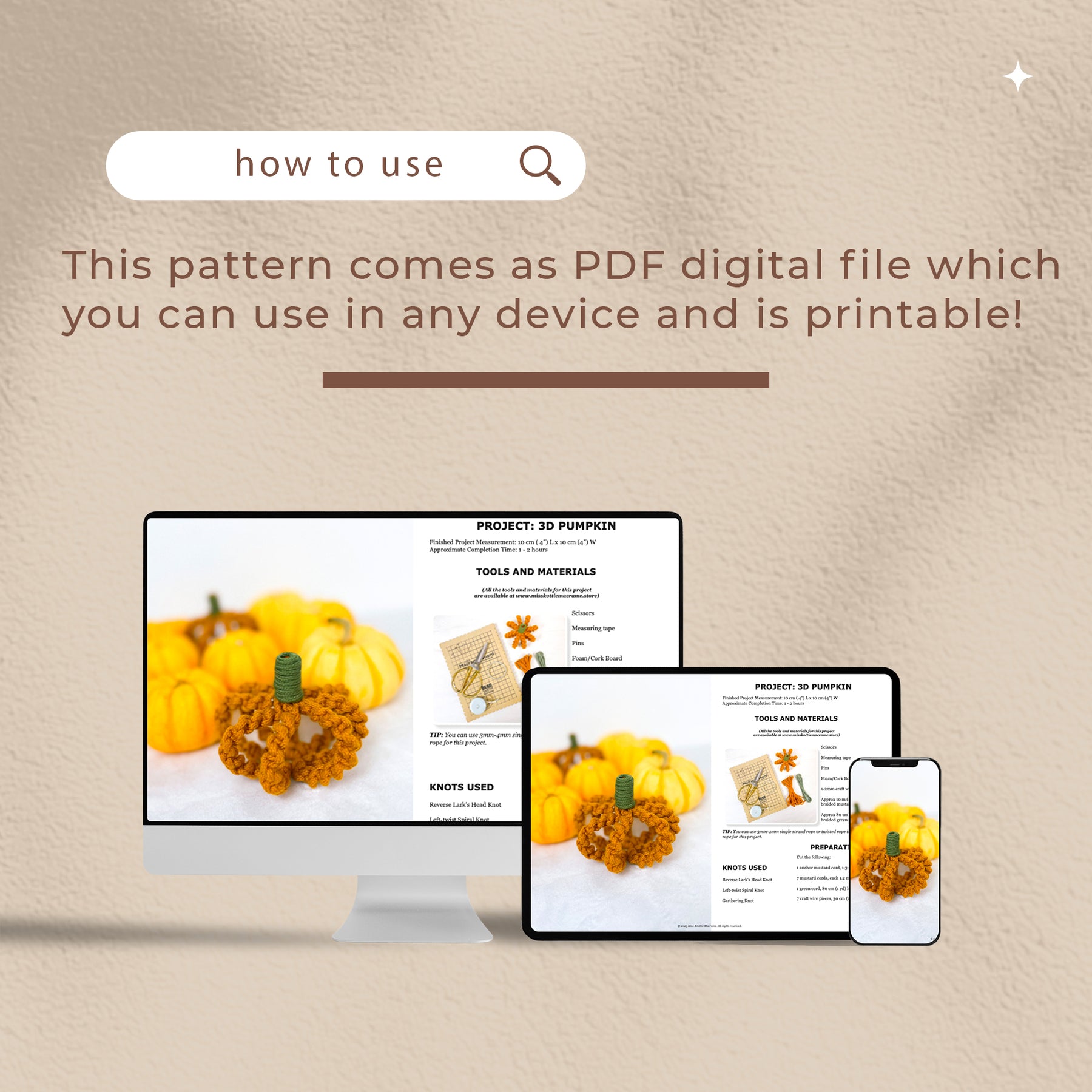 3D Pumpkin Pattern - Digital PDF and Knot Guide