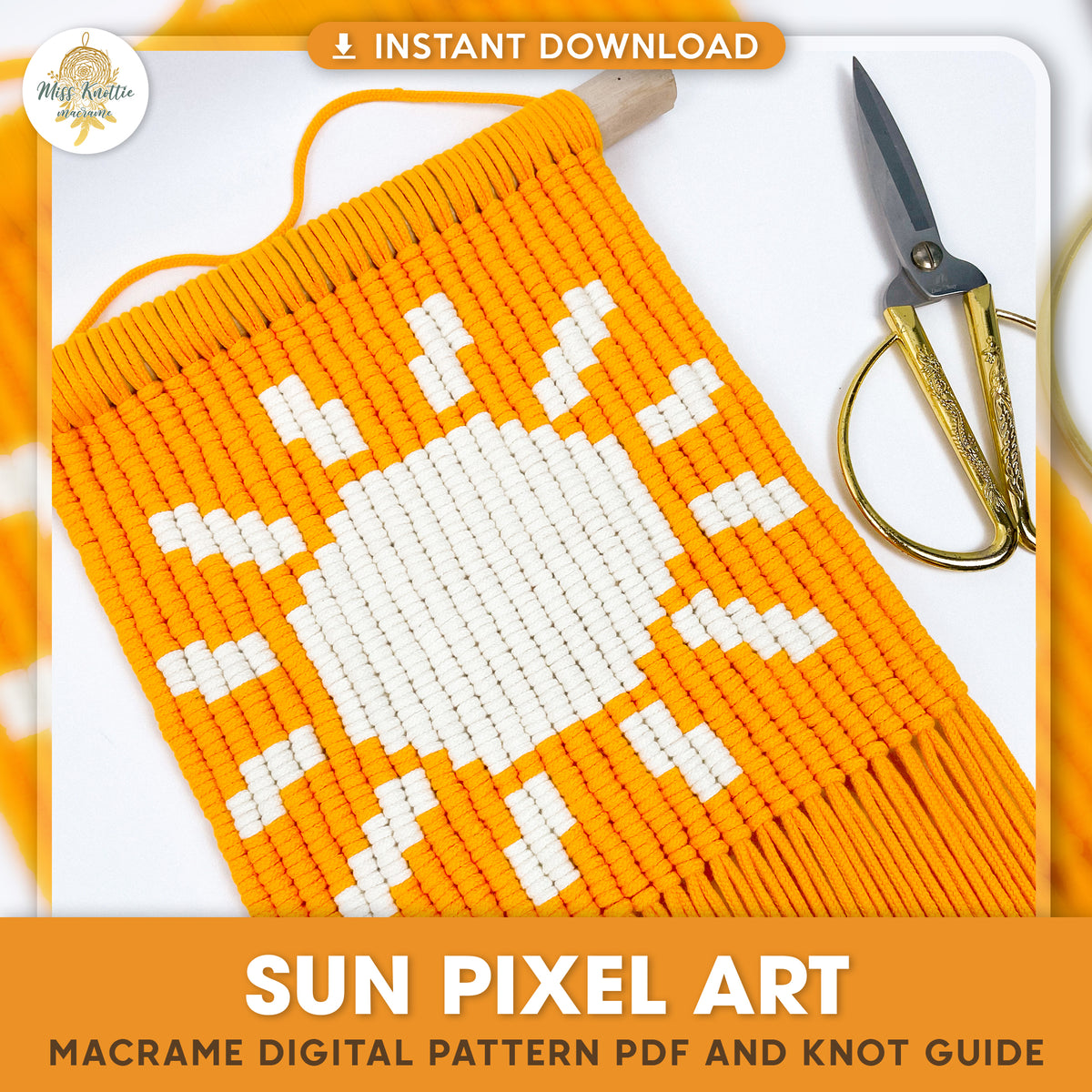 Sun Pixel Art Pattern - Digital PDF and Knot Guide
