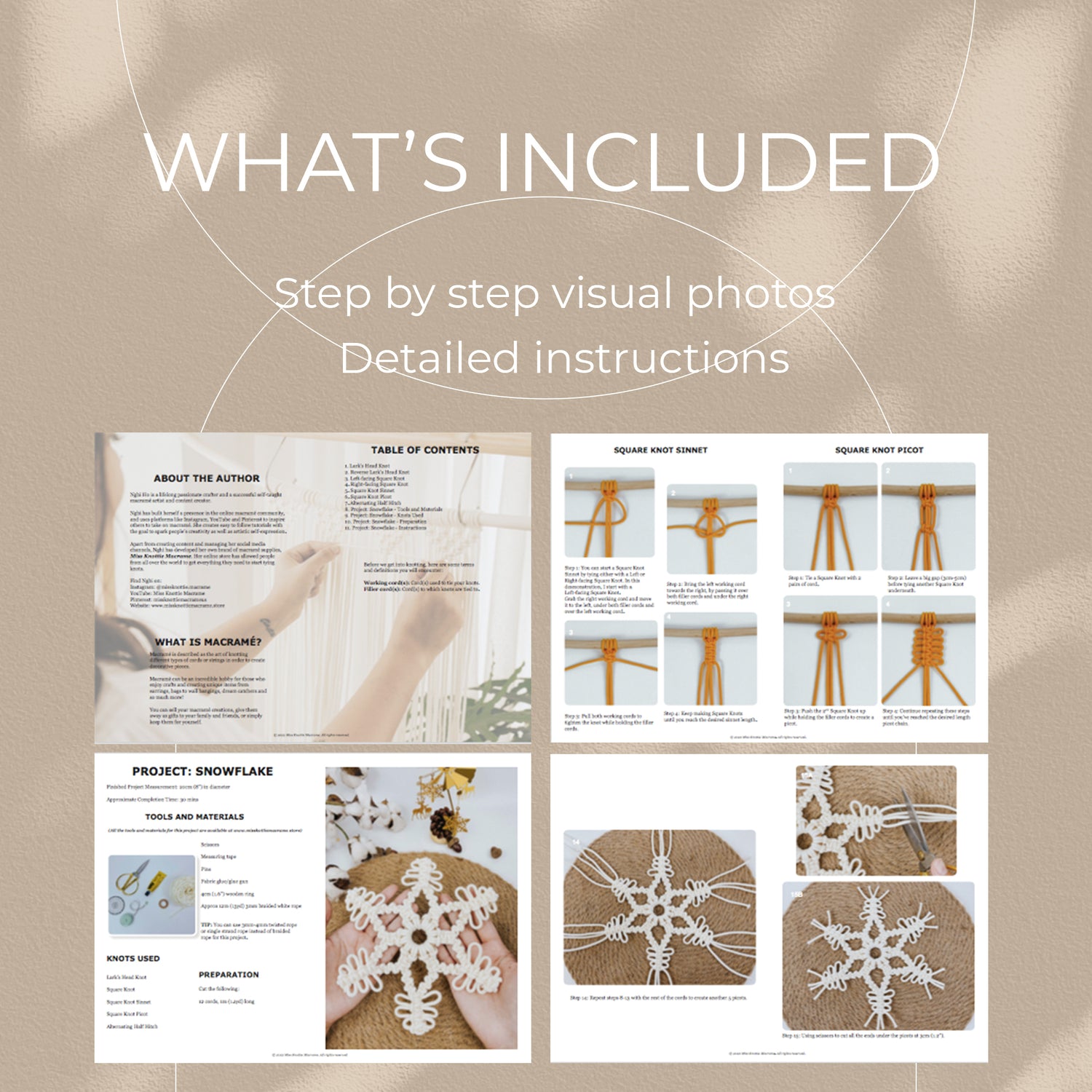 Macrame Snowflake Christmas Pattern - Digital PDF and Knot Guide